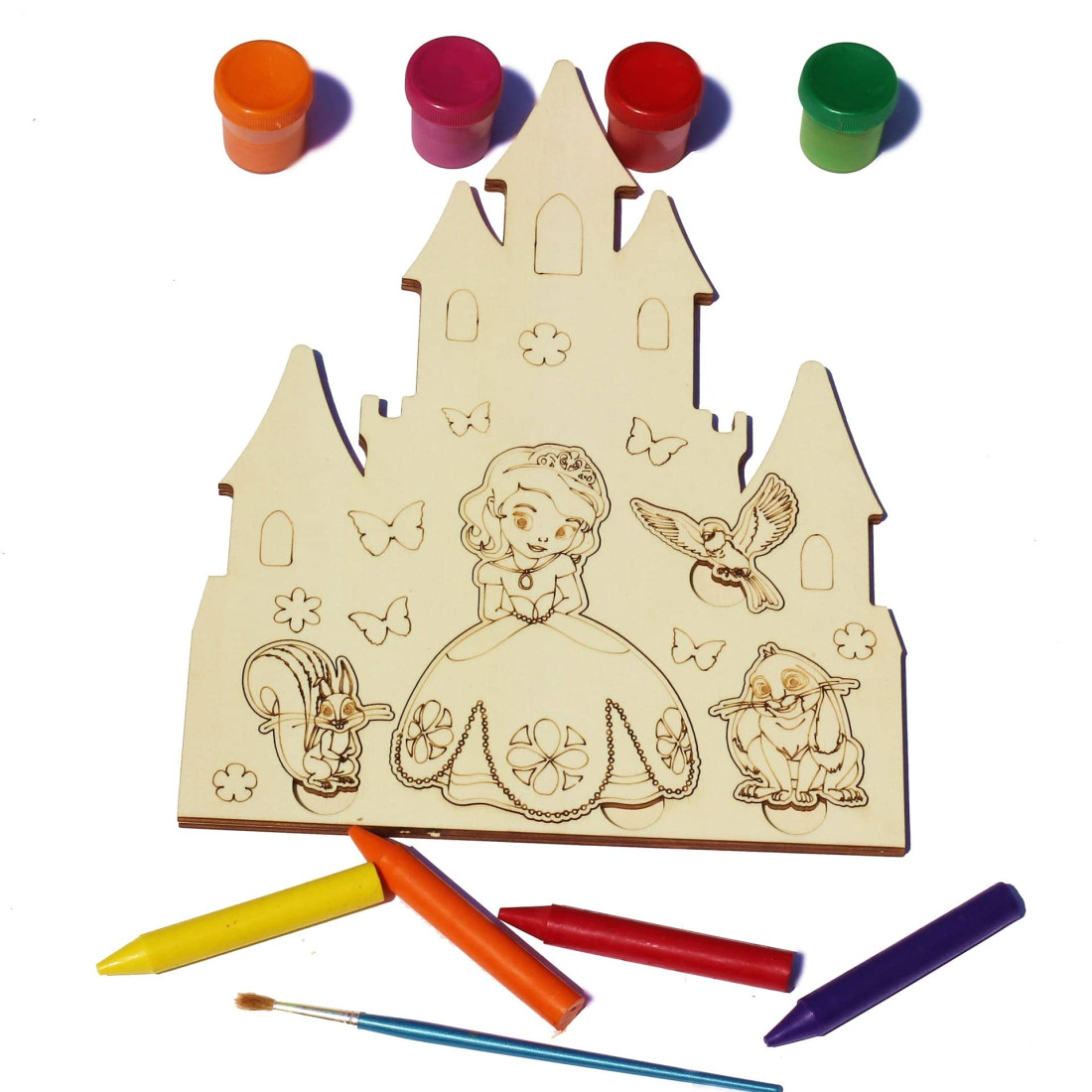 Plansa din Lemn pentru Colorat cu Figurine Detasabile - Castel cu ...