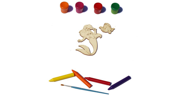 Set 2 figurine din Lemn pentru Colorat - Sirena si Pestisor - Blankuri.ro